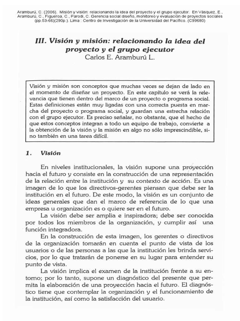 Importancia de Visión y Misión en Proyectos | PDF | Negocios ...