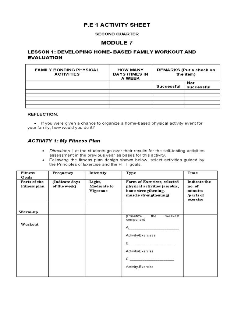 P.E Activity Sheet Quarter 2 | Download Free PDF | Physical Fitness | Strength Training