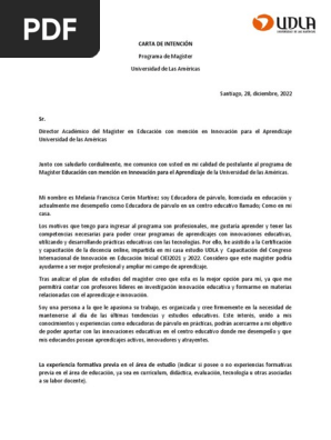 Carta De Muestra De Intención Para Profesores