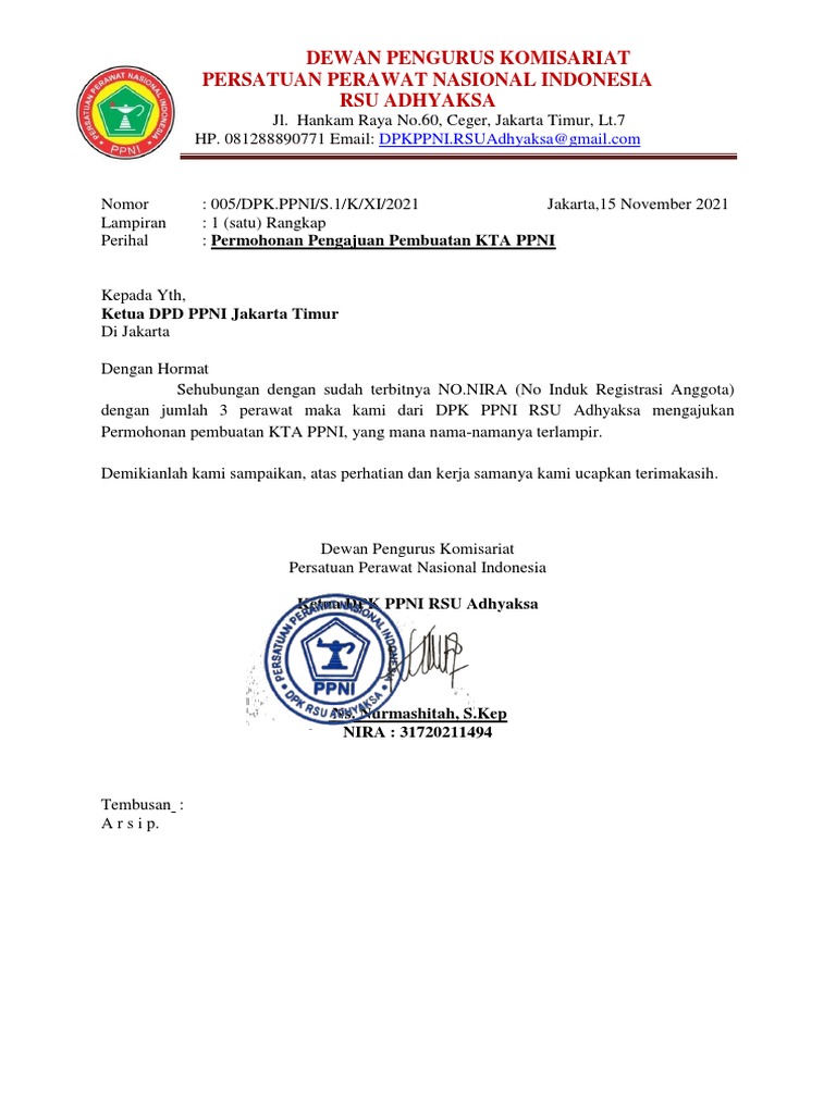 005 Surat Permohonan Pengajuan KTA PPNI | PDF