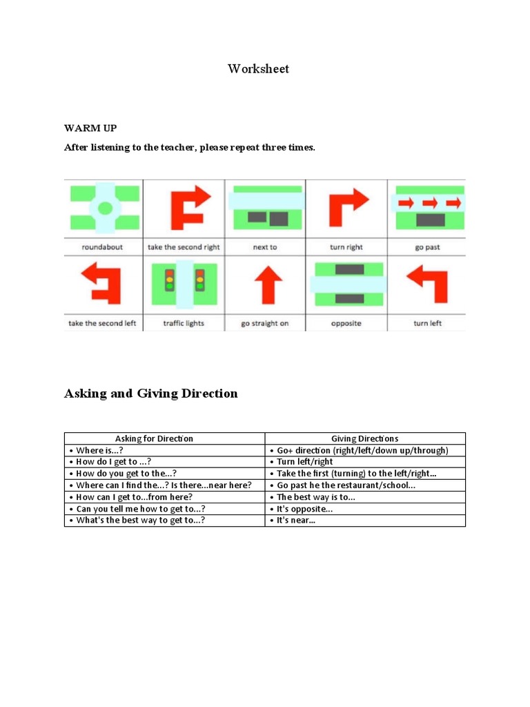 Giving Directions - Worksheet. | PDF