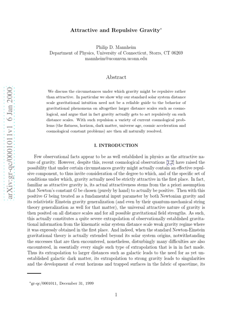 Repulsive Gravity in Cosmology | PDF | Science & Mathematics
