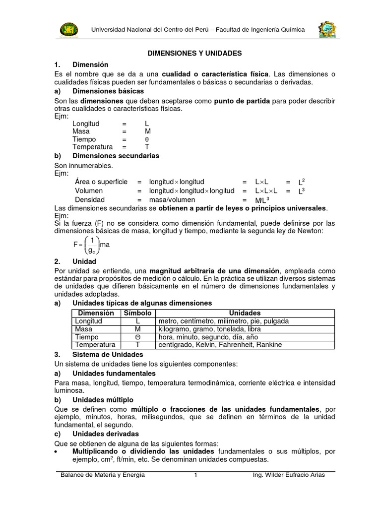 Semana 1. Unidades y Dimensiones | PDF | Masa | Kilogramo