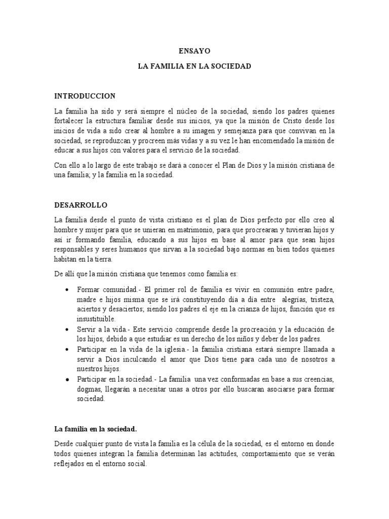 Ensayo - La Familia en La Sociedad | PDF | Familia | Sociedad