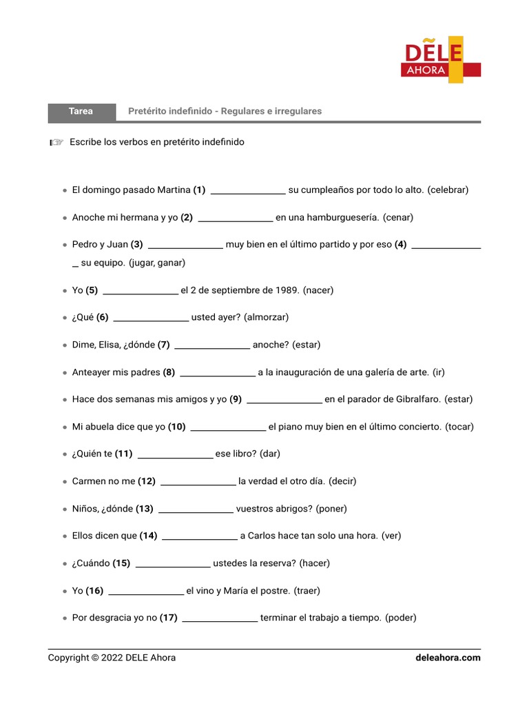 Preterito Indefinido Regulares e Irregulares | PDF