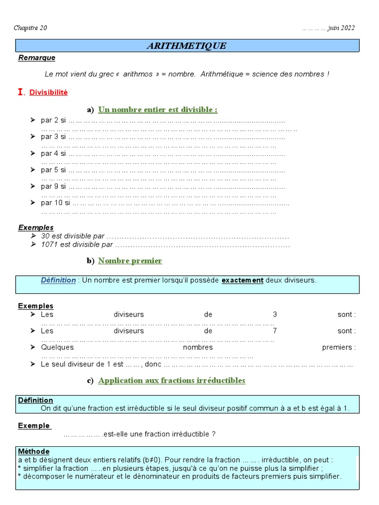 Arithmétique - Cours | PDF