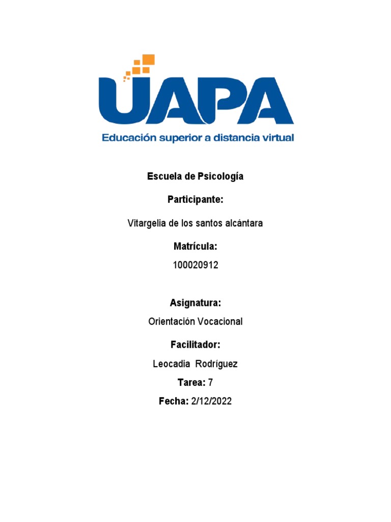 Tarea 7 de Orientacion Vocacional Vital. | PDF | Sicología | Diseño
