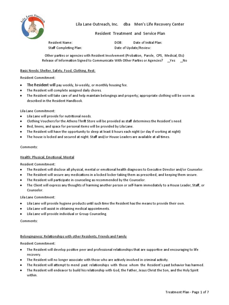 Treatment Plan Form | PDF | Substance Abuse | Alcoholism