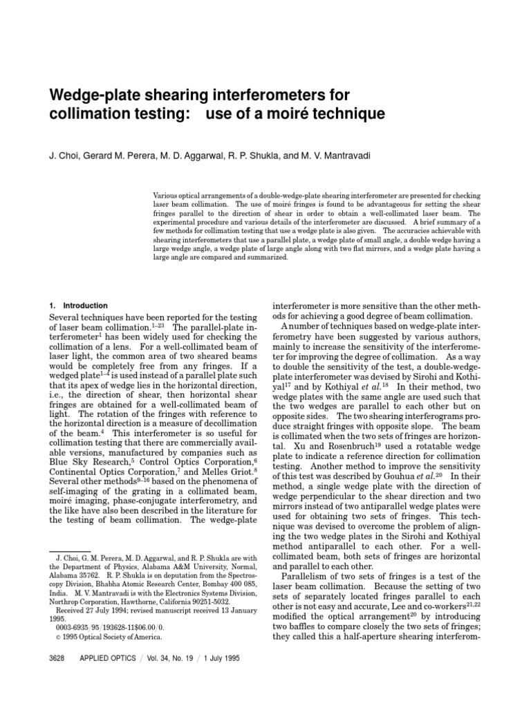 Wedge Plate Shearing Interferometers For Collimation Testing Pdf Interferometry Optics