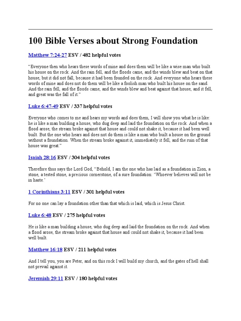 100 Bible Verses About Strong Foundation | PDF | Jesus | Gospel Of Matthew