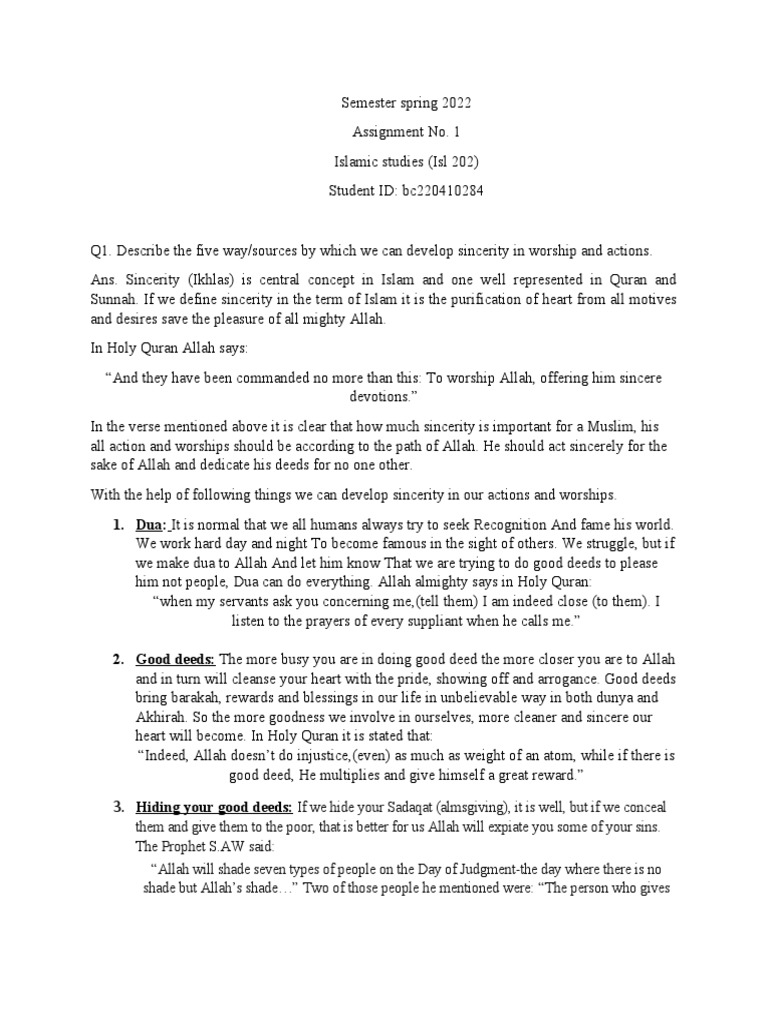 Assignment 1 Islamic Studies 2 | PDF | Worship | Abrahamic Religions