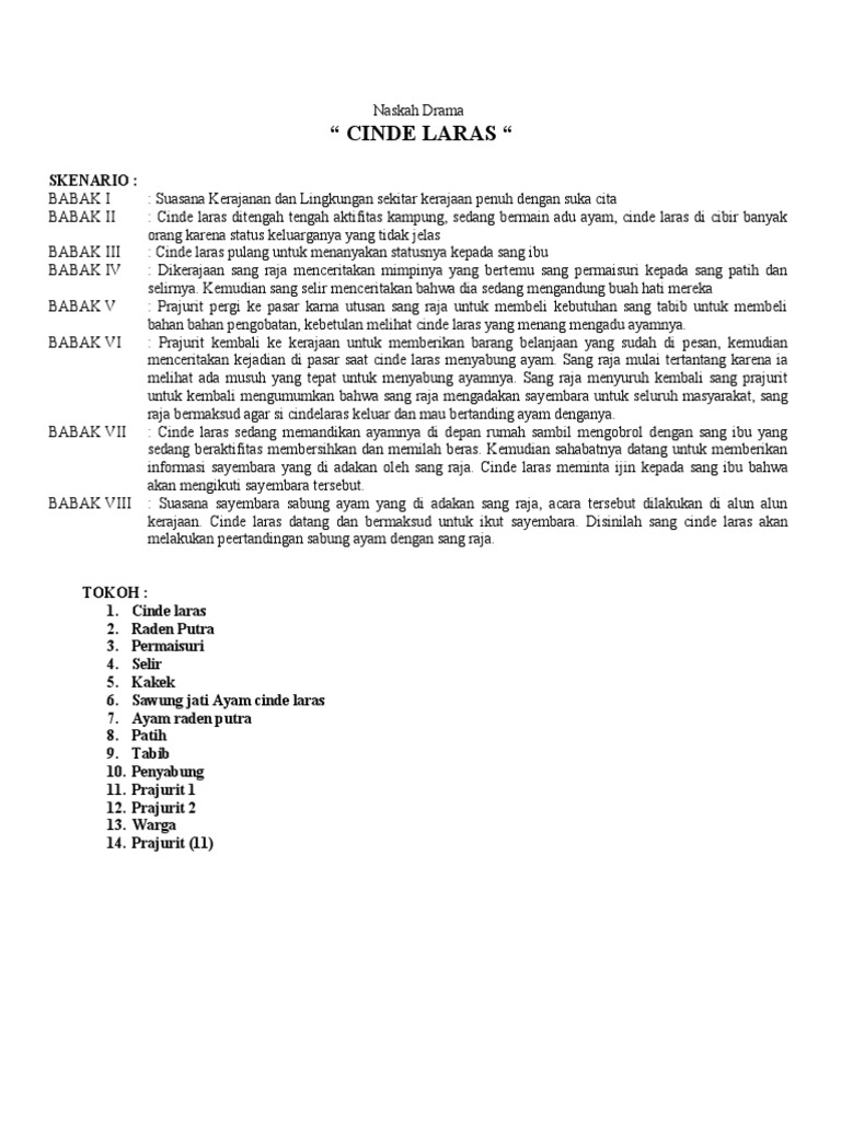 Naskah Drama Cinde Lara | PDF