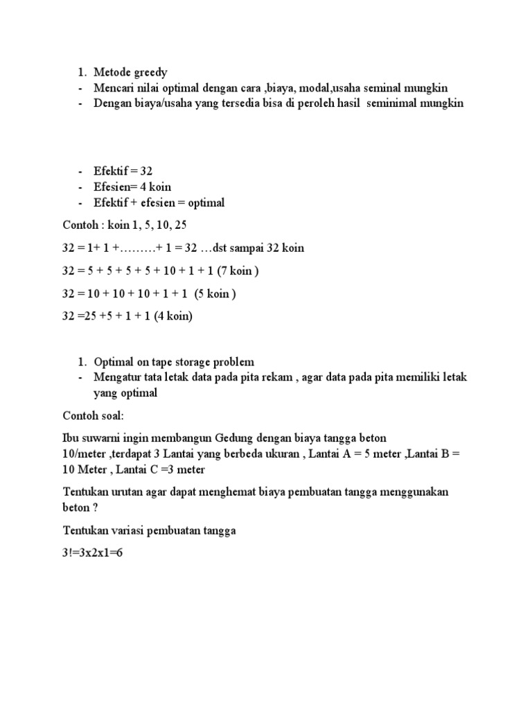 Metode Greedy | PDF | Metode & Bahan Ajar