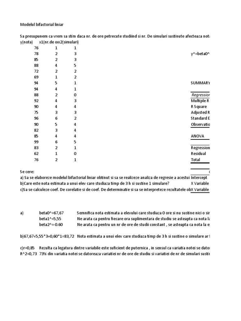 Seminar 4.model Bifactorial Liniar | PDF