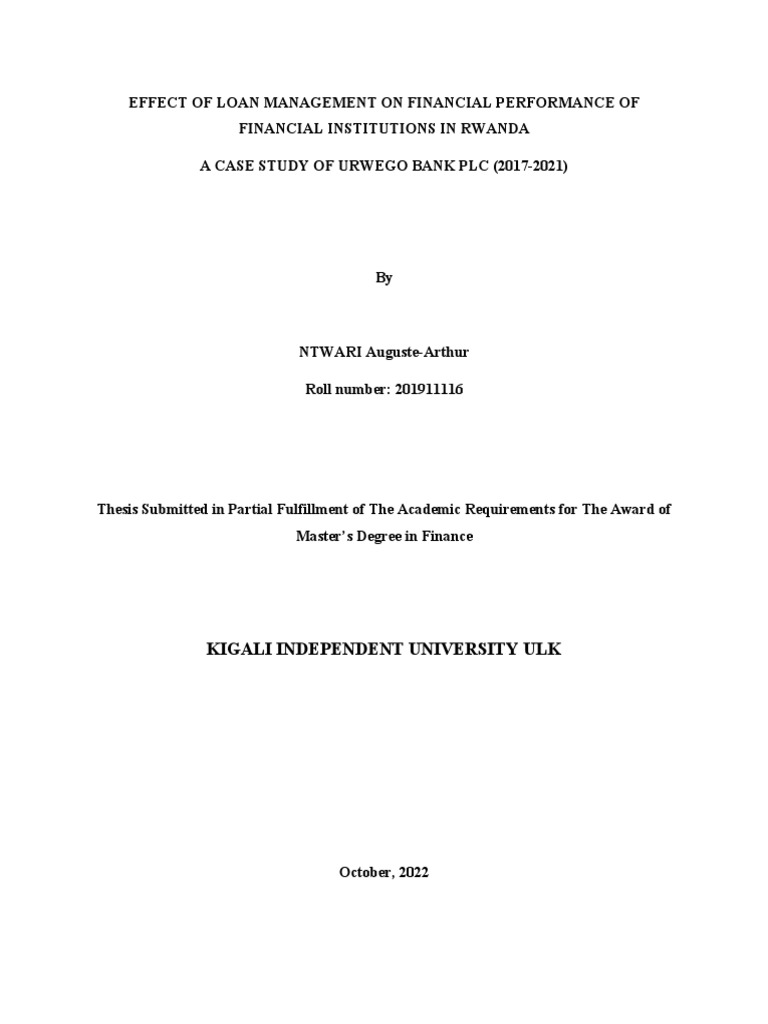 The Contribution of Loans Management On Financial Performance in ...