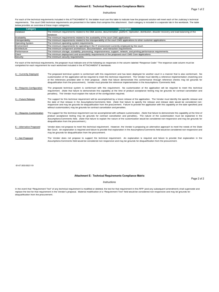Attachment E - Technical Requirements Compliance Matrix | PDF ...