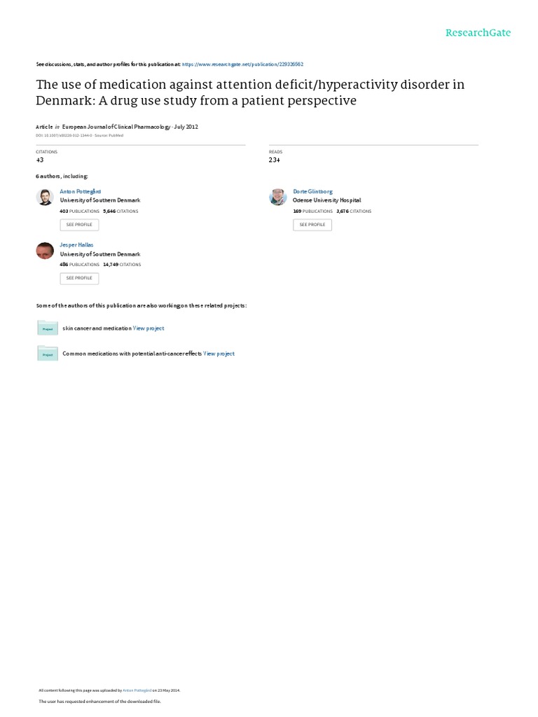 The Use of Medication Against Attention Deficit:hyperactivity Disorder ...