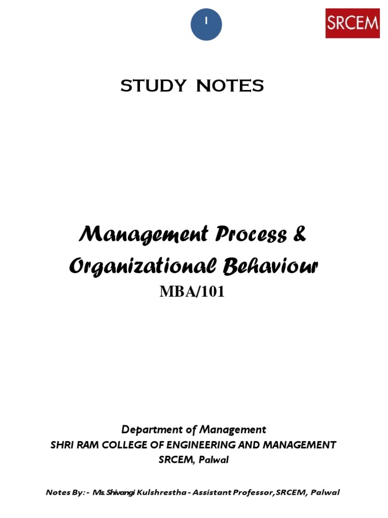 Study Notes - Management Process & Organizational Behaviour | PDF ...