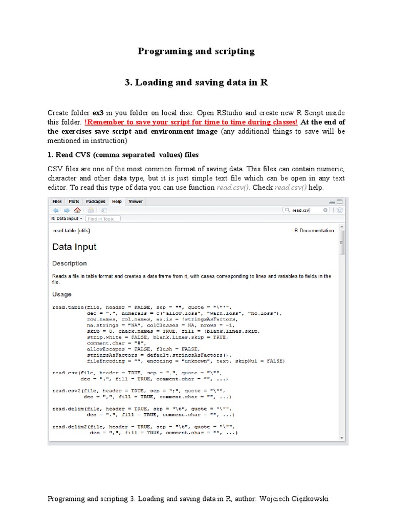 3 Loading and Saving Data in R Data | PDF | Comma Separated Values | Computer File