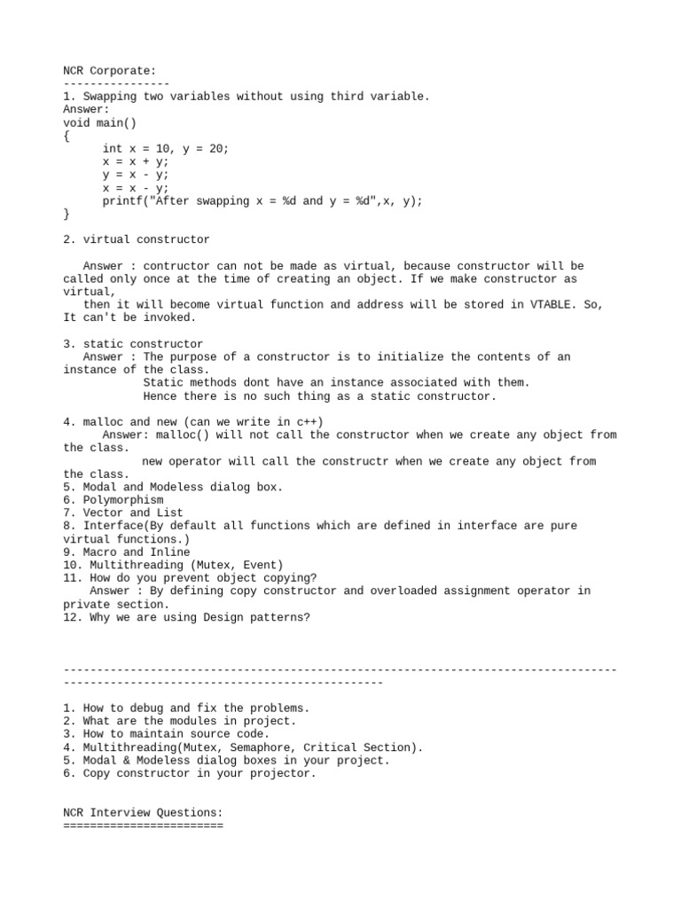 Interview Questions Pdf Programming Constructor Object Oriented Programming