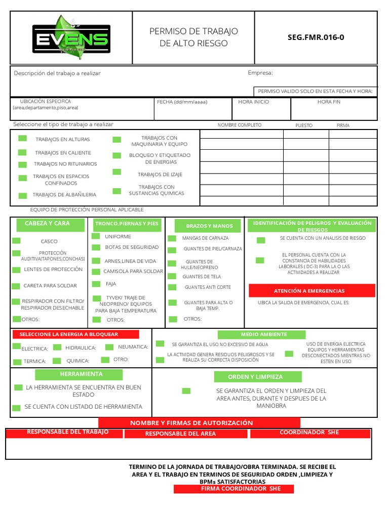 Permiso de Trabajos de Alto Riesgo | PDF