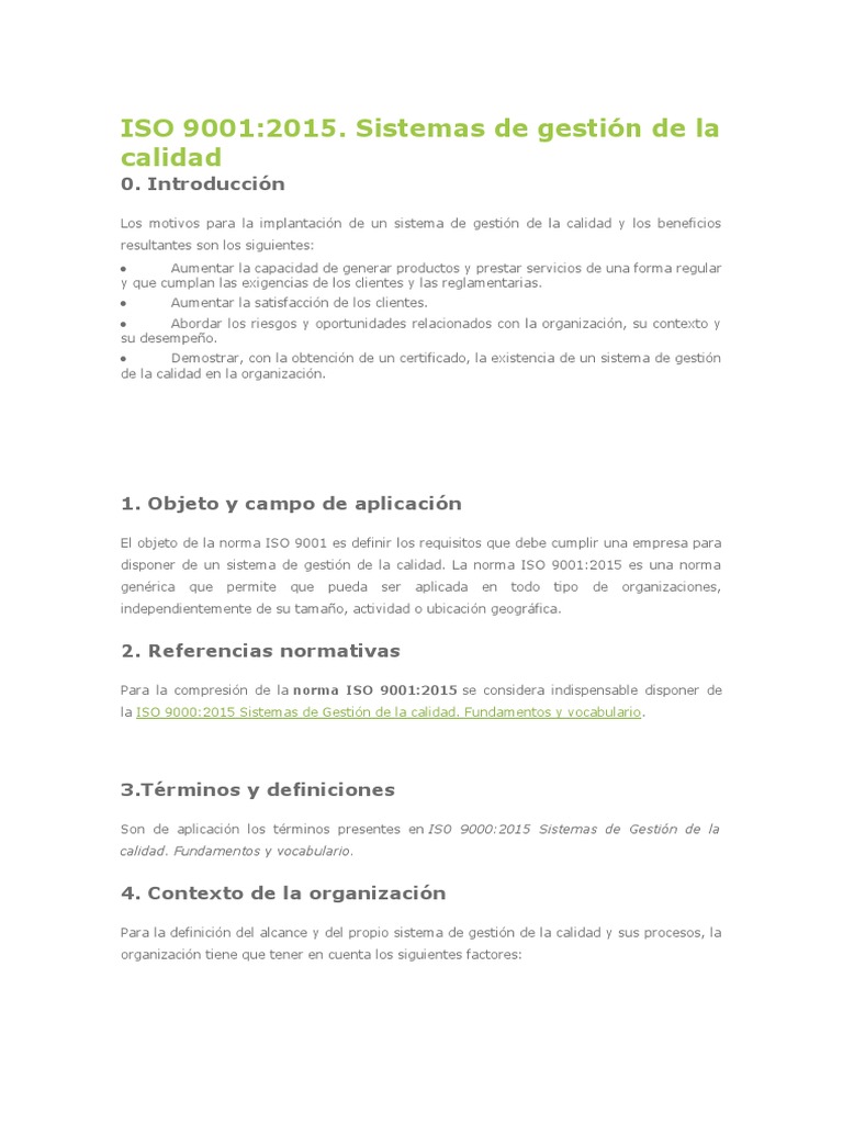 Iso 9001 2015 Pdf Calidad Comercial Gestión De La Calidad
