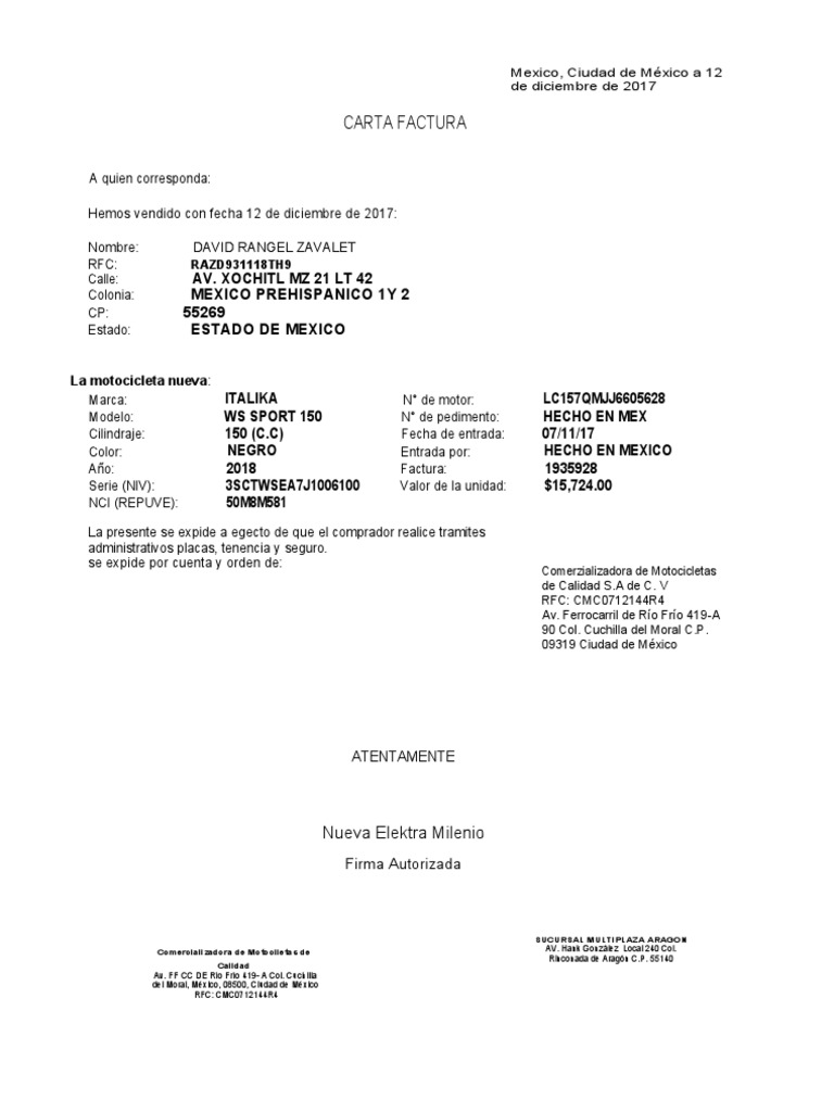 Carta Factura | PDF | Motociclismo