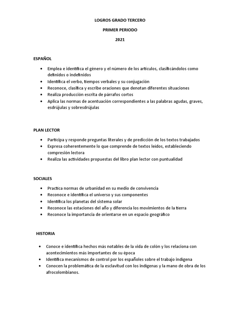 Logros Académicos de Tercer Grado | PDF