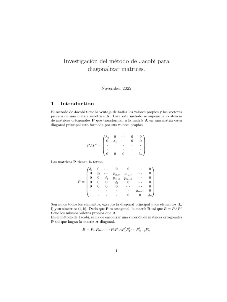 Método de Jacobi para Diagonalizar Matrices | PDF
