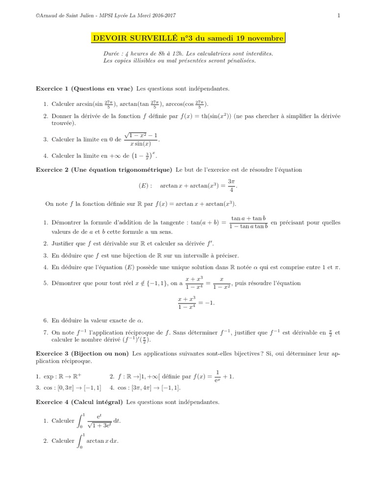 Devoir 3 Fonctions Usuelles Et Integration | PDF | Mathématiques ...