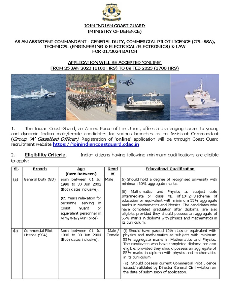 ICG Assistant Commandant Eligibility 2024 | PDF | Payments | Identity ...