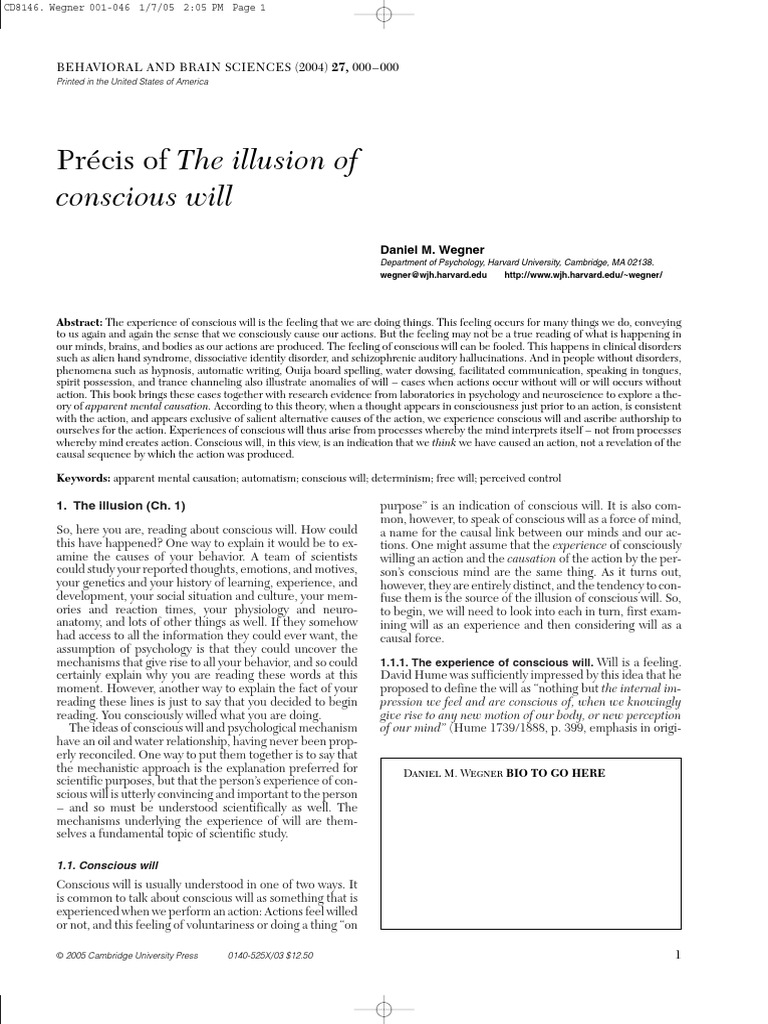 Precis of The Illusion of Conscious Will | PDF | Mind | Consciousness