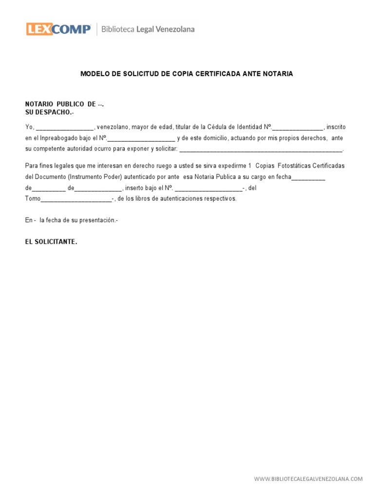 Modelo Solicitud Copia Certificada Ante Notaria | PDF