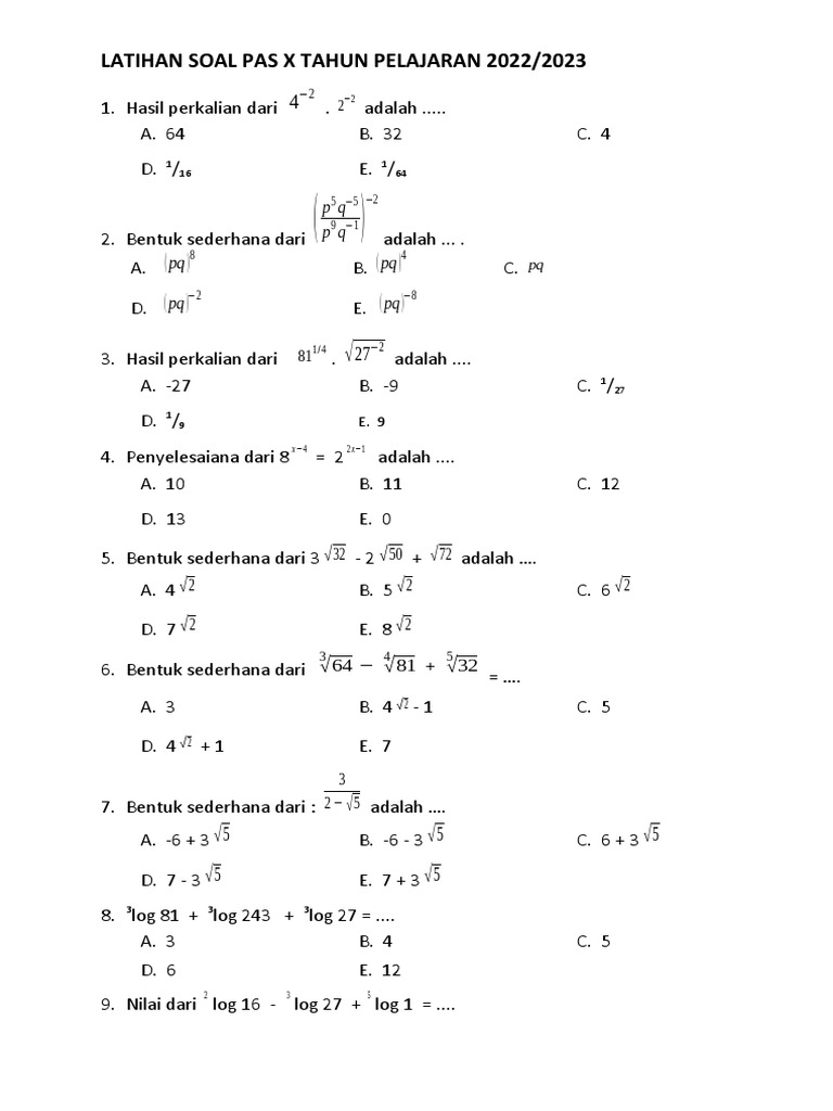 Latihan Soal PAS X 2022-2023 | PDF
