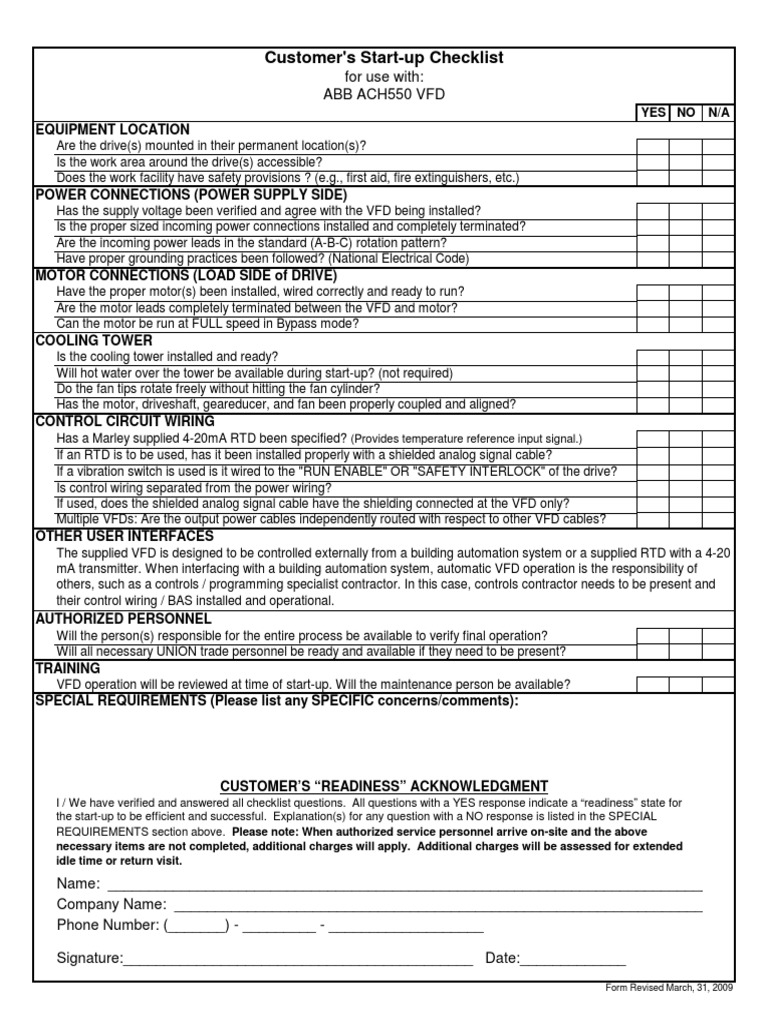 Startup Checklist | PDF | Electric Motor | Electromagnetism