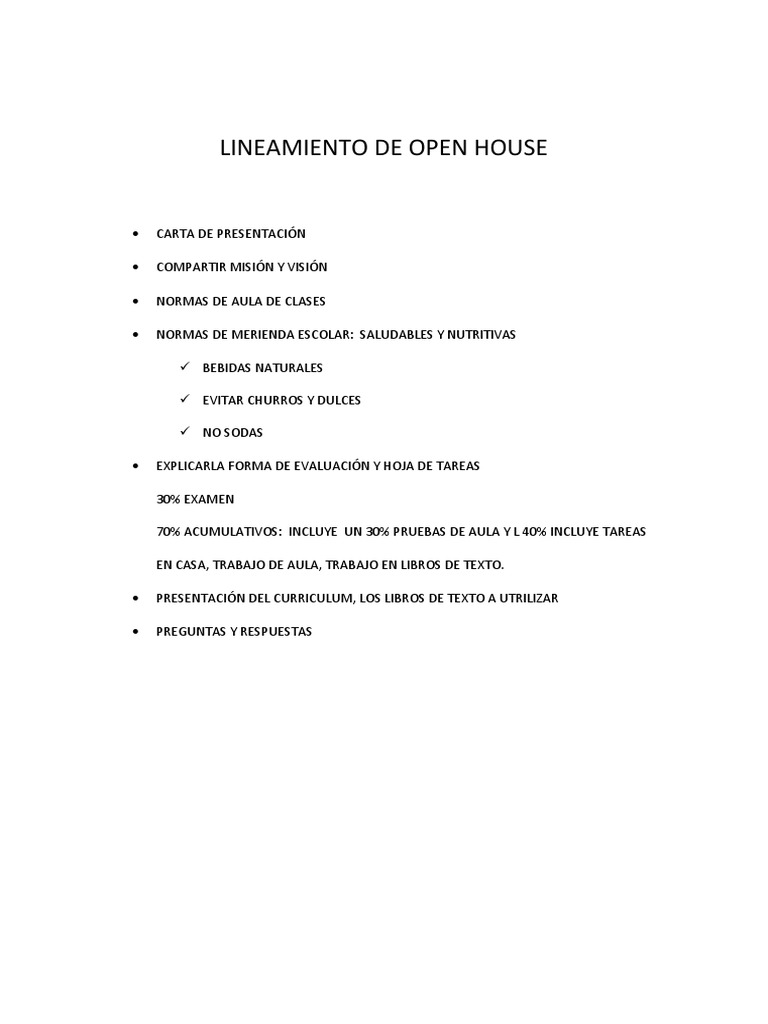 Lineamiento de Open House | PDF