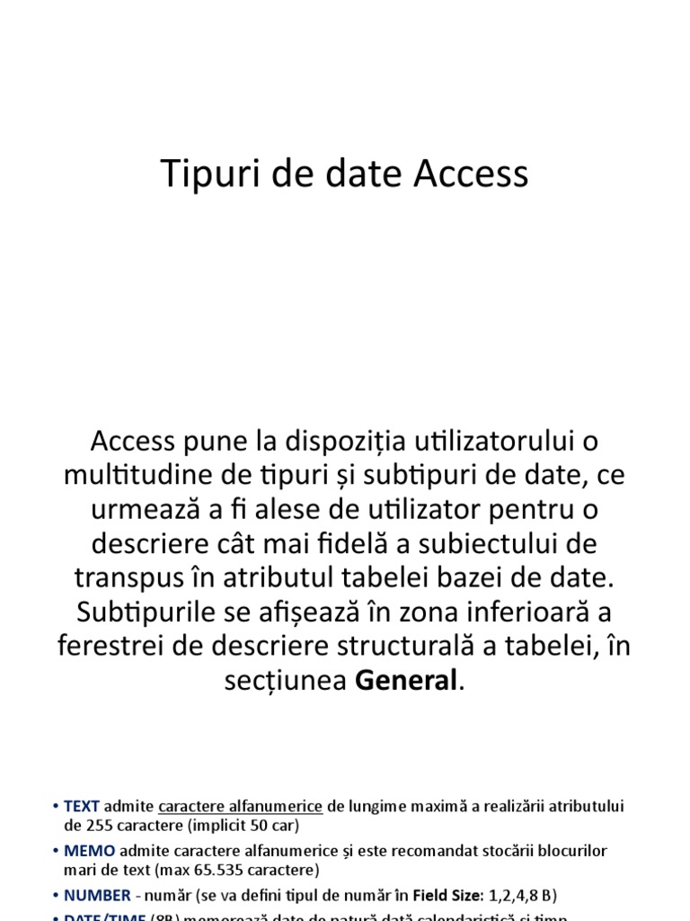 Tipuri de Date Access | PDF