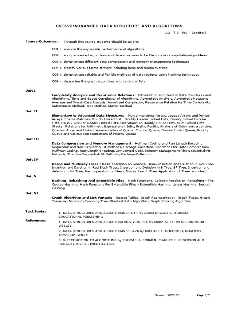 Adsa Syllabus | PDF | Algorithms | Array Data Structure