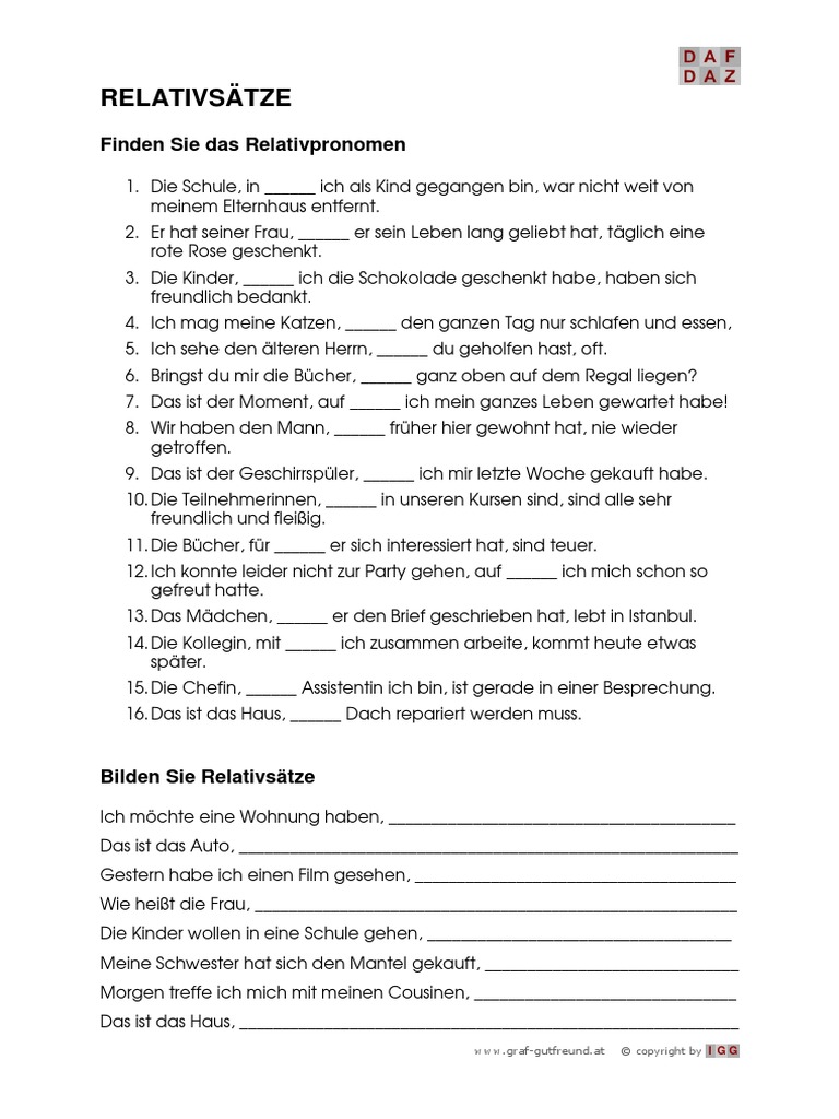 Übung Relativsätze Gemischt | PDF