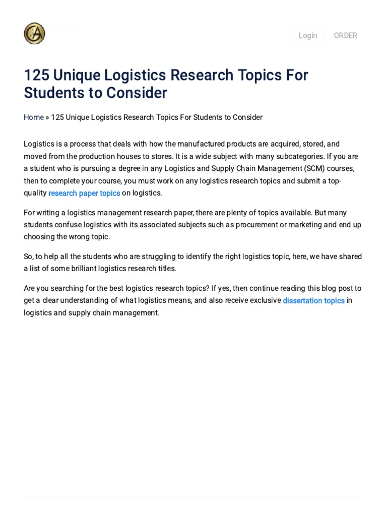 125 Unique Logistics Research Topics For Students To Consider ...