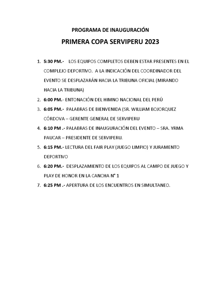 Programa de Inauguración | PDF | Deportes y actividades al aire libre