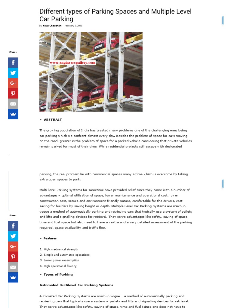 Types of Multi-Level Car Parking Systems | PDF | Parking | Elevator