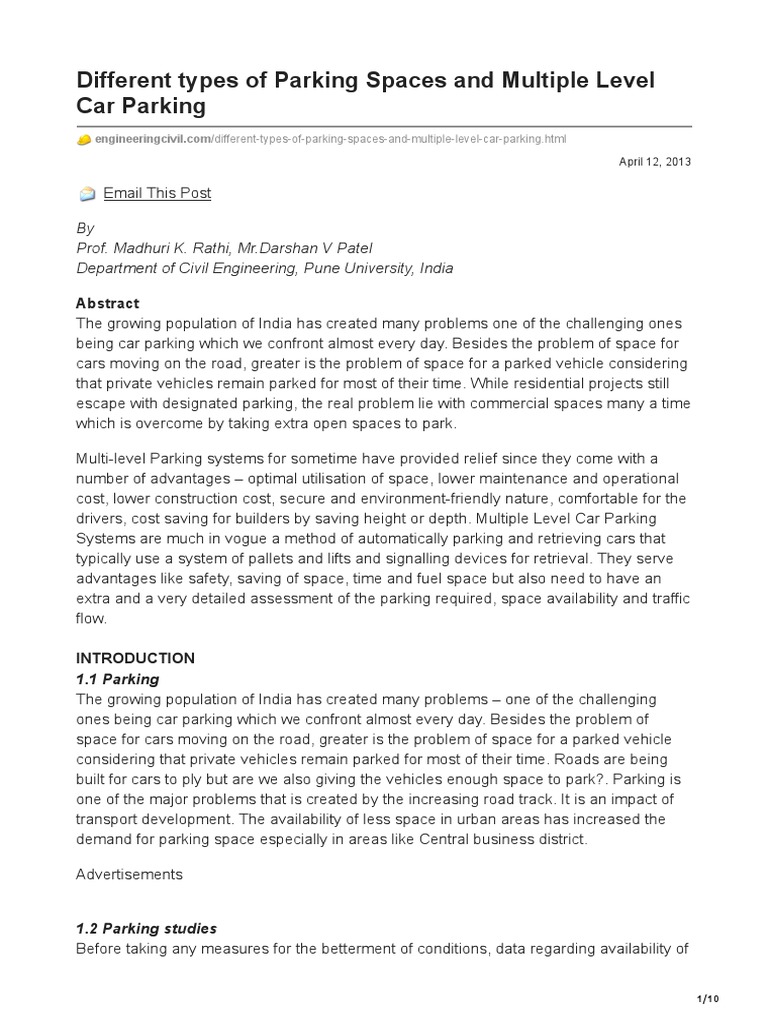 0 - Different Types of Parking Spaces and Multiple Level Car Parking ...
