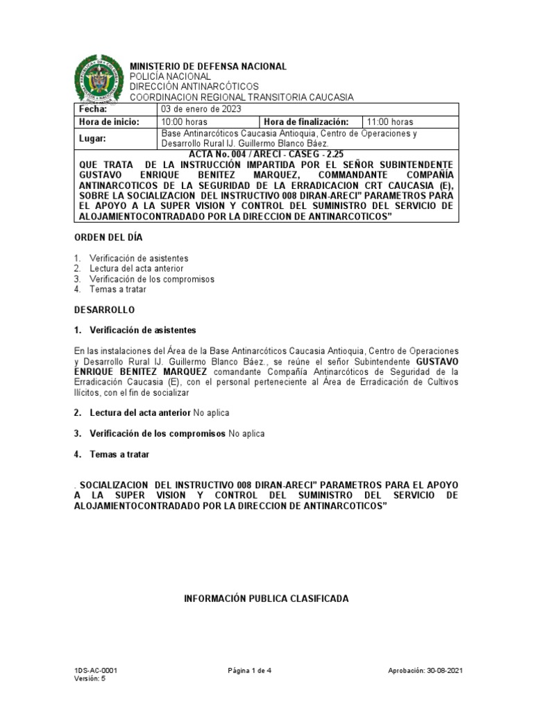 Acta 004 Instructivo 008 Diran-Areci | PDF | Gobierno