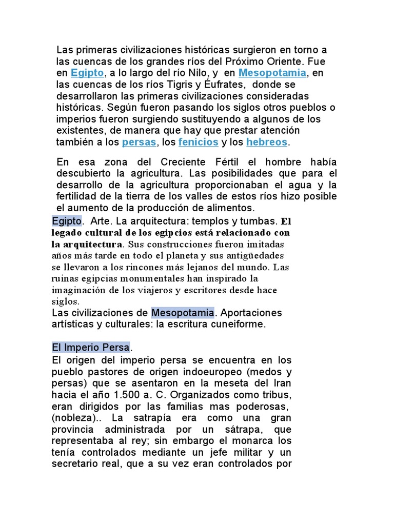 Las Primeras Civilizaciones Históricas Surgieron En Torno A Las Cuencas