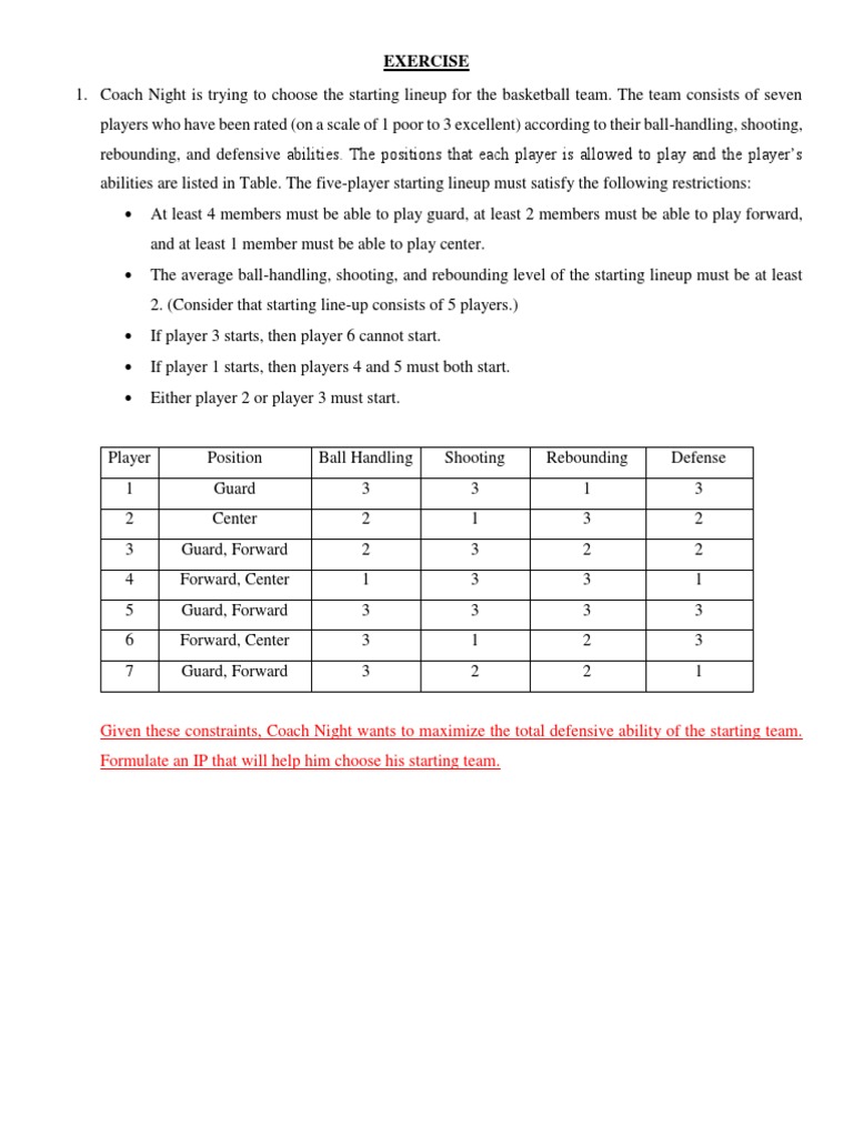 Optimize Basketball Starting Lineup Under Constraints | PDF ...