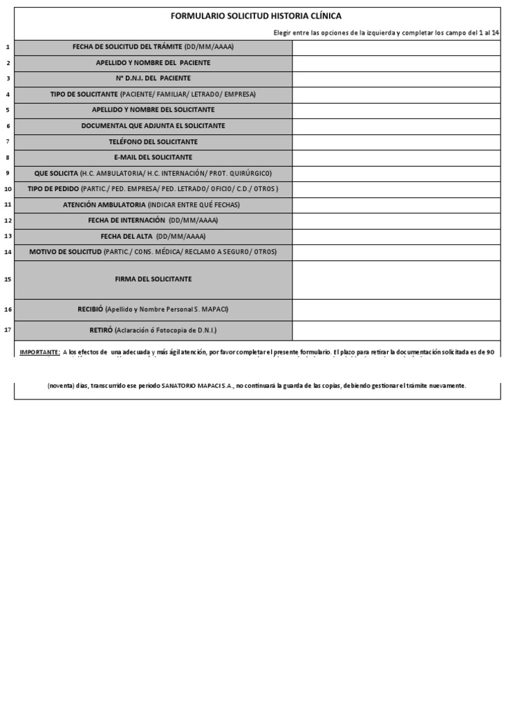 FORMULARIO SOL. H.C. X MAIL (Modelo) | PDF