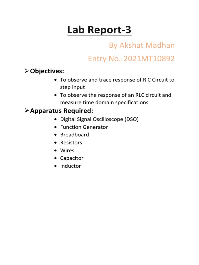 2021MT10892 - Akshat Madhan - ELP Lab Report - Exp 3 | PDF | Damping | Electrical Network