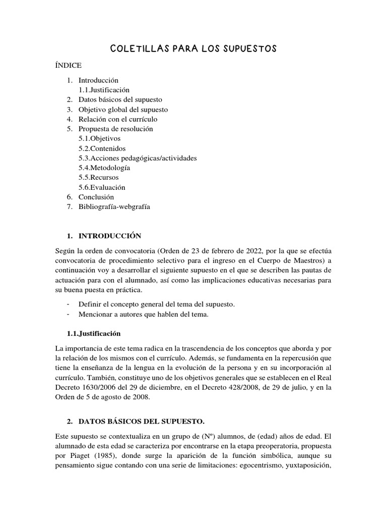 Supuestos Prácticos Oposiciones Infantil Andalucía | PDF | Educación de ...