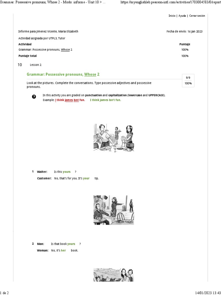 Grammar Possessive Pronouns, Whose 2 - Modo Informe - Unit 10 Lesson 2 ...